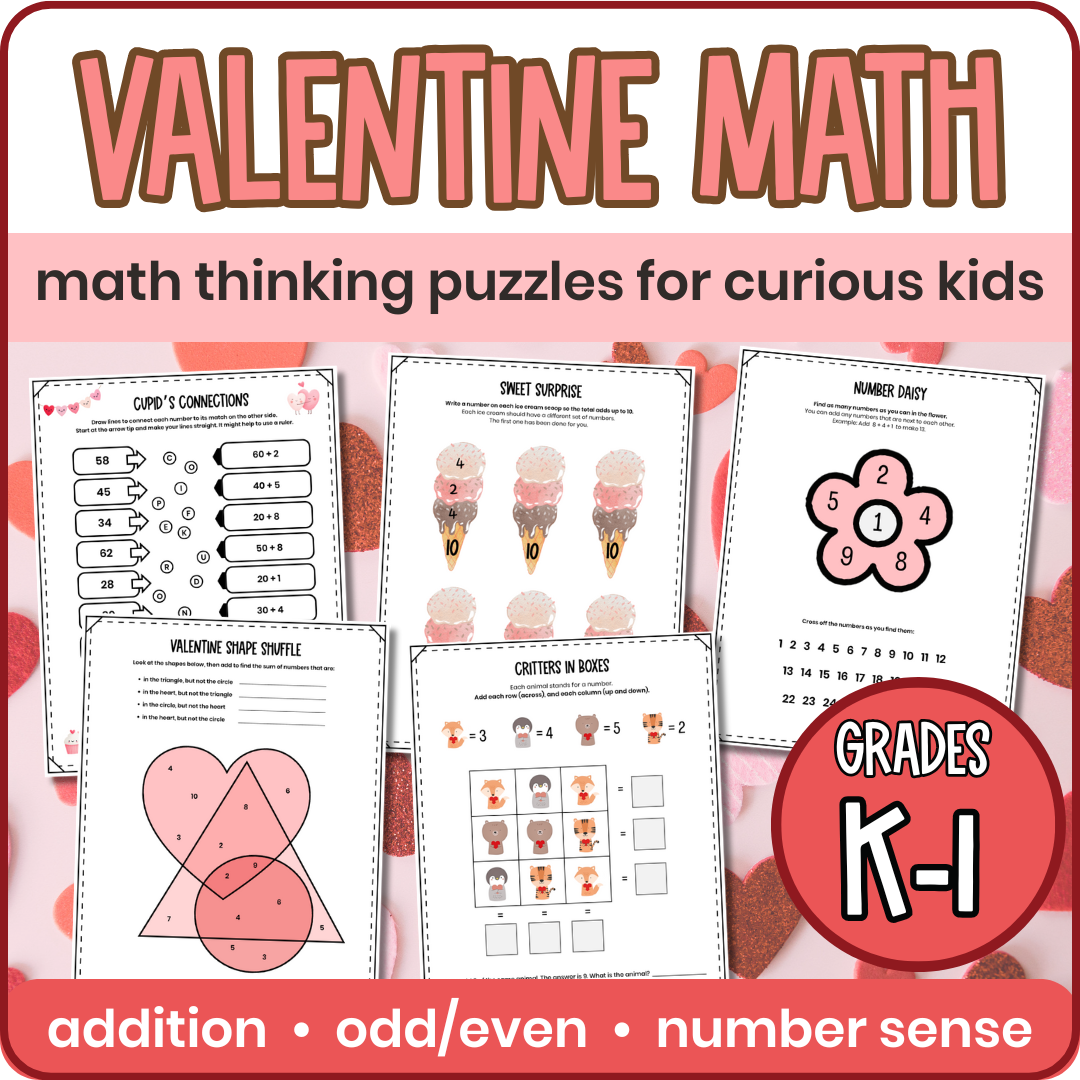 Valentine's Day Math Activities & Puzzles | Grades K-1 – Artful Math Store