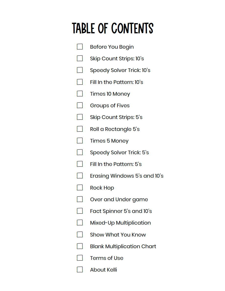 Multiplication Facts x5 x10